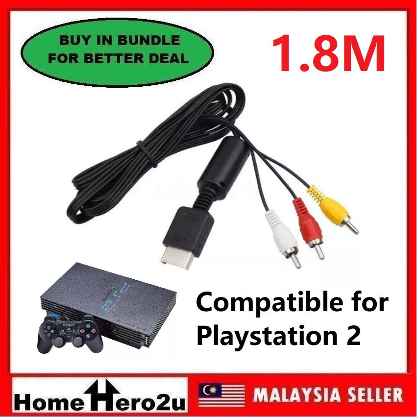 Sony PlayStation PS1 PS2 PS3 1.8m RCA AV Audio/Video Composite Cable ...