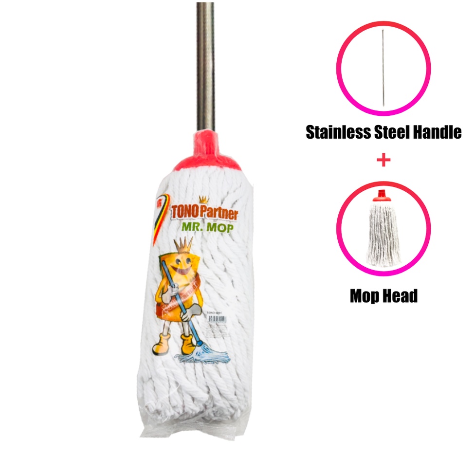 Mr Mop XS Size Cotton Flooring White Mop Lantai Putih Classic Mop Set ...