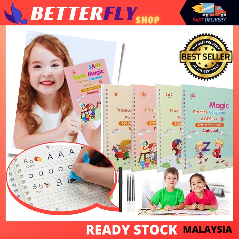 🔥QUALITY🔥 4 Books of Children's Magic Books, Reusable 3D Calligraphy ...