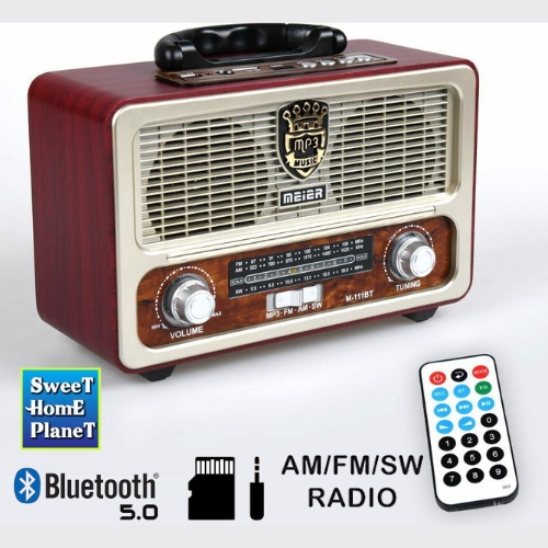 MEIER M-111BT Nostalgic Classic Wooden Retro FM AM SM MP3 Radio USB SD Bluetooth 5.0 ...