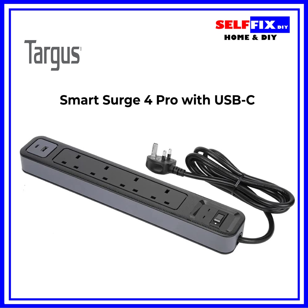 Targus "Smart Surge 4 Pro" with USB-C PD Port (UK) Surge Protection ...