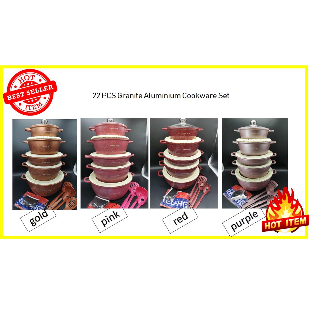🔥Set Periuk Granite Corell-Hg - 22 PCS🔥 | Shopee Malaysia