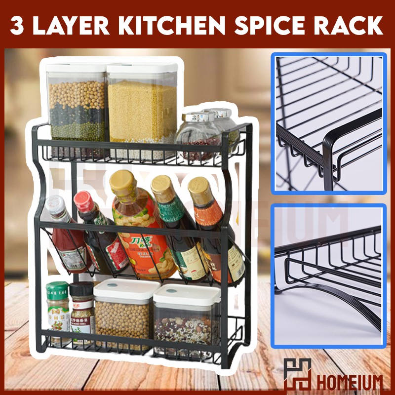 Homeium Kitchen Spice Rack Stainless Steel 3 Layers Condiment Rack ...