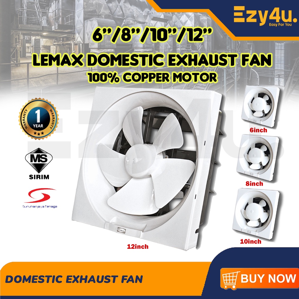 Lemax & Crown 6"/8"/10"/12" Domestic Exhaust Fan Kipas Ekzos Dinding ...