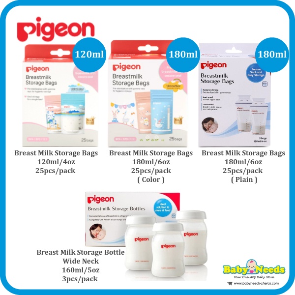 Pigeon Breastmilk Storage Bag 120ml/180ml/Wide Neck Storage Bottle 160ml/5oz (3pcs) | Shopee ...