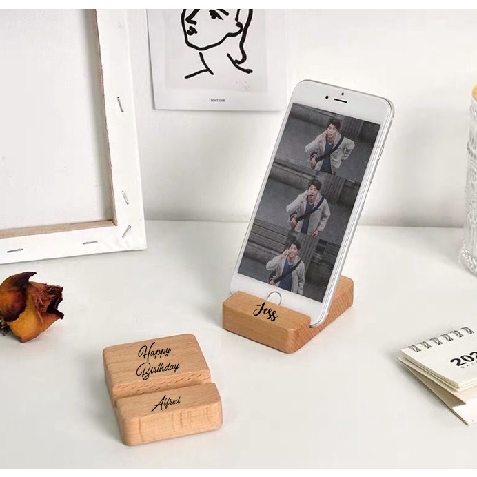 Wooden Phone Stand Personalized Engraved Gift | Shopee Malaysia