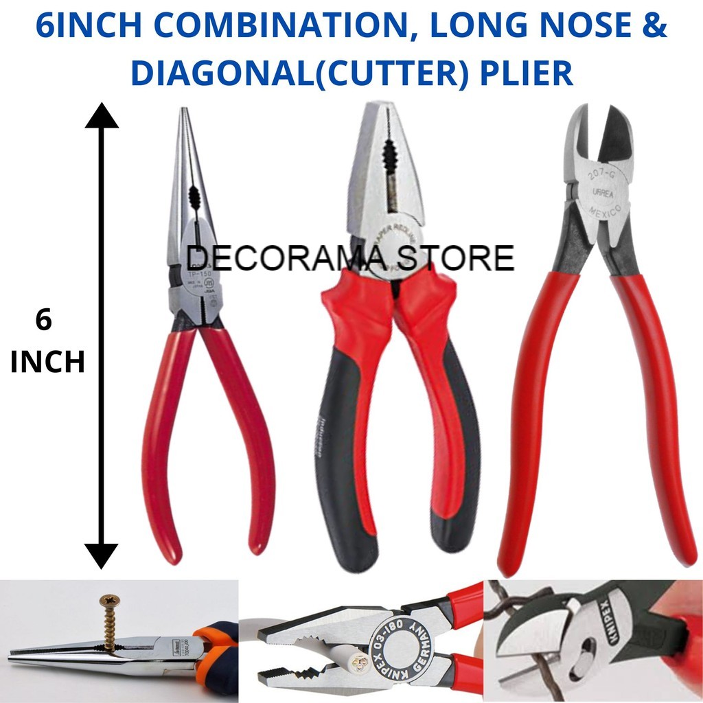 6" Combination Plier Long Nose Plier Diagonal Plier / Playar Gabung ...