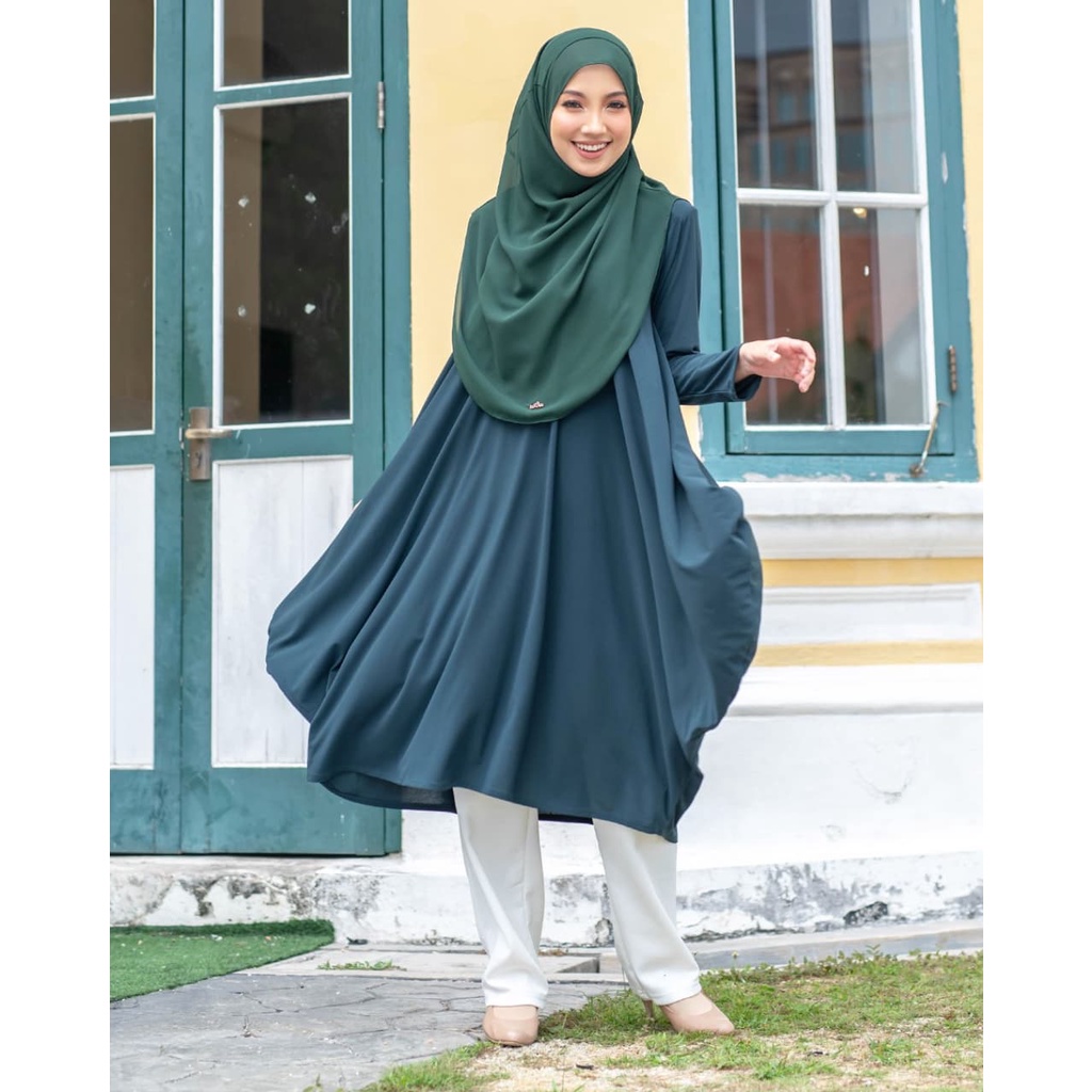 Tunic Lovisa Blouse Muslimah Labuh Baggy Kembang Bawah Lutut Hitam Biru ...