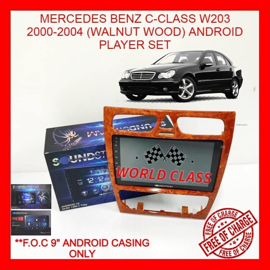 MERCEDES BENZ W203 2000-2004 (WALNUT WOOD)9" SOUNDSTREAM ANDROID IPS ...