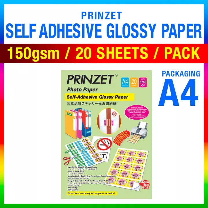 PRINZET A4 Self-Adhesive Glossy Photo Paper 150gsm (20 Sheets/pack ...