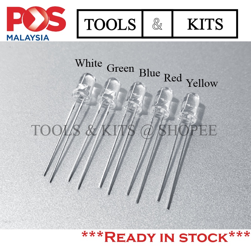 5mm 3V Transparent Super Bright Long Leg LED White/Green/Blue/Red ...