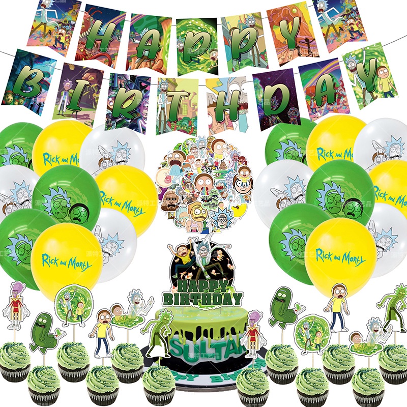Jom Party Rick and Morty Happy Birthday Banner Latex Balloon Party ...