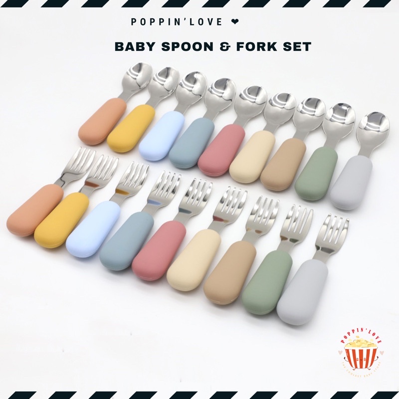 Baby Toddler Learning Spoon Fork Set BLW Led Weaning Feeding Self ...