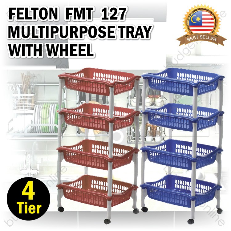 4 Tier FELTON Multipurpose Tray Wheels FMT 127 Stackable Kitchen Racks ...