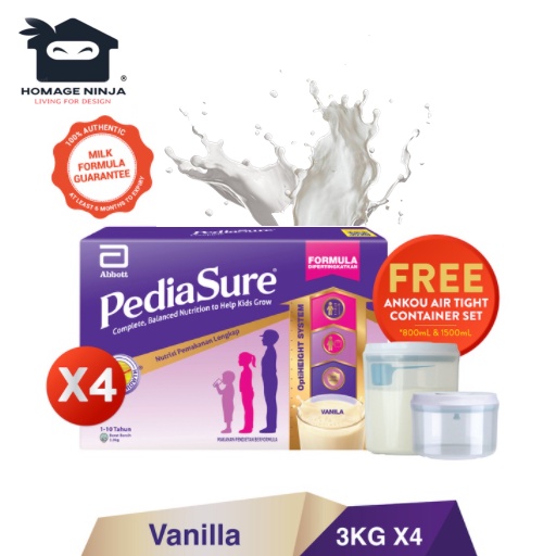 🔥FREE GIFT🔥 PEDIASURE Vanilla 3kg x4 BIB FREE Ankou Air Tight Container Set (Child Nutrition ...