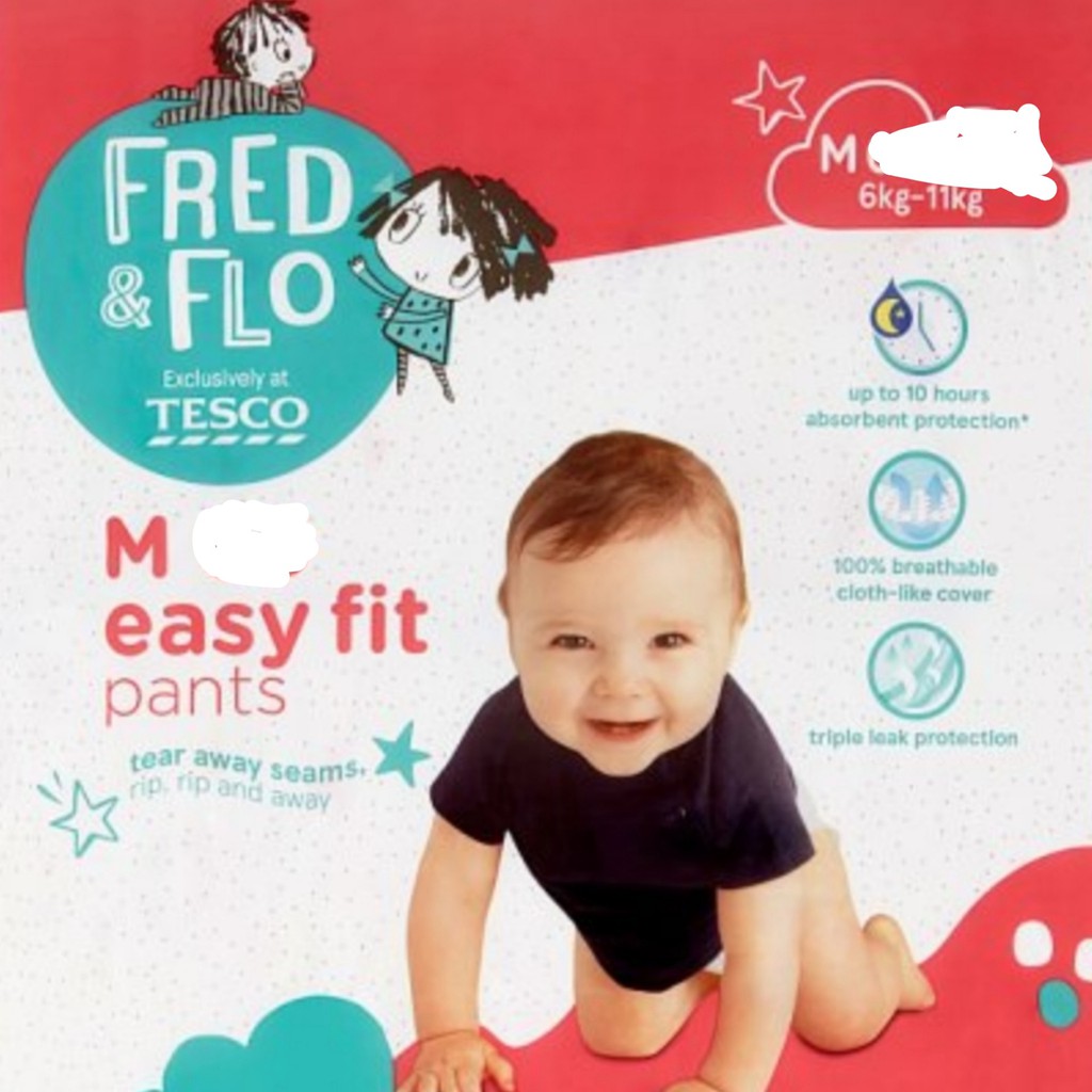 (READY STOCK)Tesco Fred & Flo Disposable Diaper Pants size L 82pcs ...