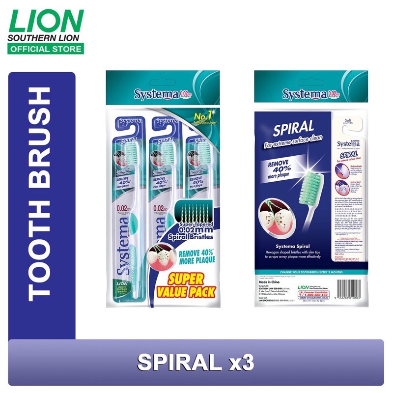 SYSTEMA Enhanced Clean Toothbrushes - Spiral (3 Pcs) [Super Value Pack ...