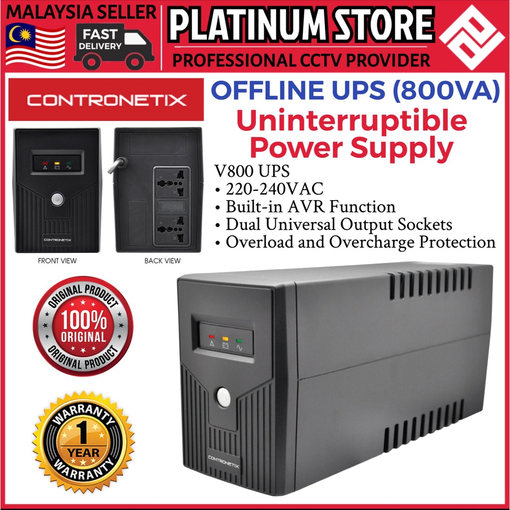 CONTRONETIX V800 POWER OFFLINE UPS 800VA Uninterruptible Power Supply ...