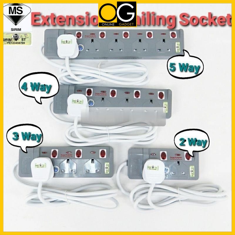 [Sirim] 3 Gang 4 Gang 5 Gang 2M 5M Extension Trailing Socket w Neon ...
