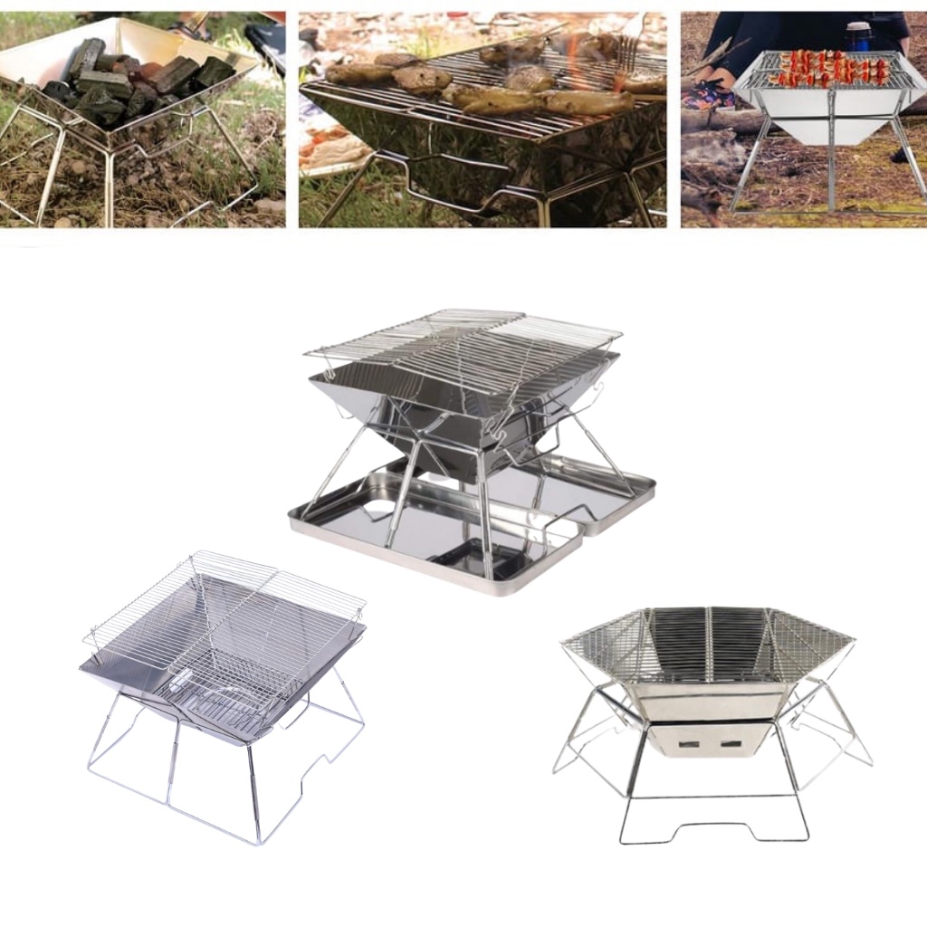 Portable BBQ Grill Non-Stick Surface Stainless Steel Folding BBQ Grill Table Camping Picnic BBQ ...