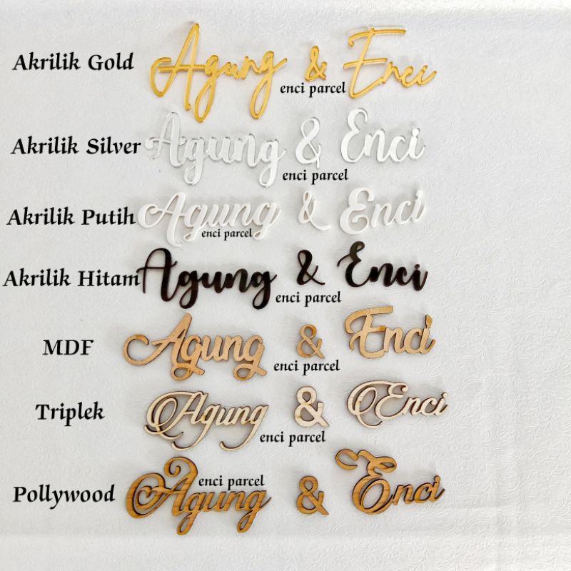 PUTIH HITAM Print Name mahar custom Material Acrylic gold silver Black ...
