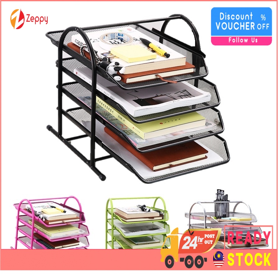 4-Tier File Document Letter Paper Tray Sorter Collection Office Desktop ...