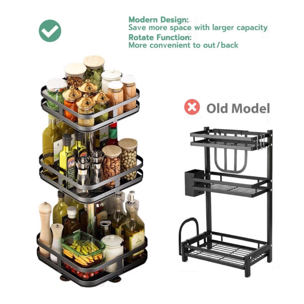 360° Rotatable Kitchen Rack Seasoning Rack Condiment Rack Spice Rak ...