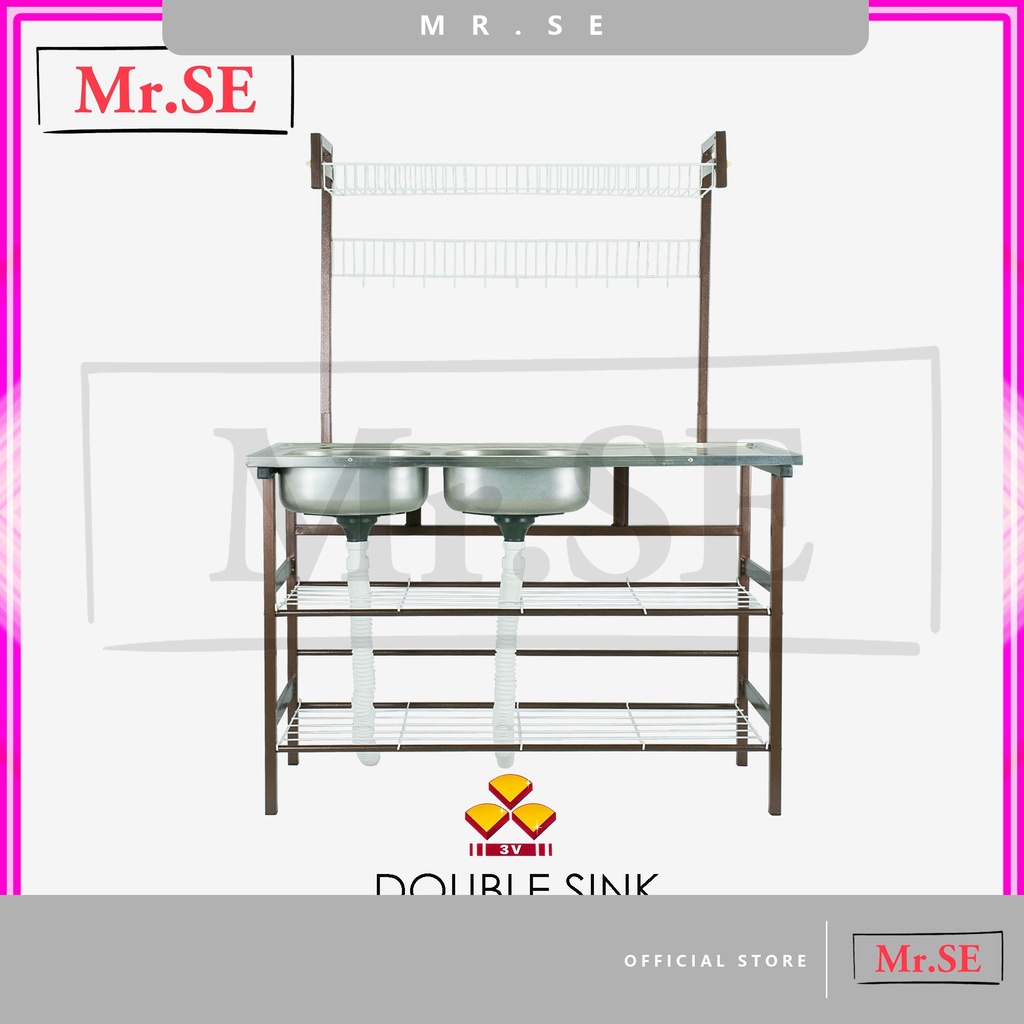 FREE SHIPPING MRSE Stainless Steel Double Sink With Rack Storage Sinki ...