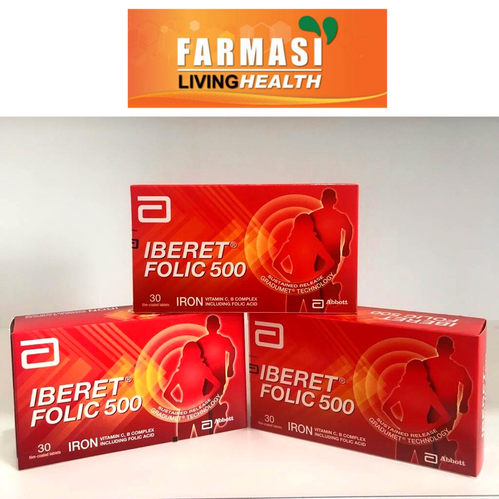 ABBOTT IBERET FOLIC 500 IRON VITAMIN C, B COMPLEX 30'S/BOX | Shopee ...