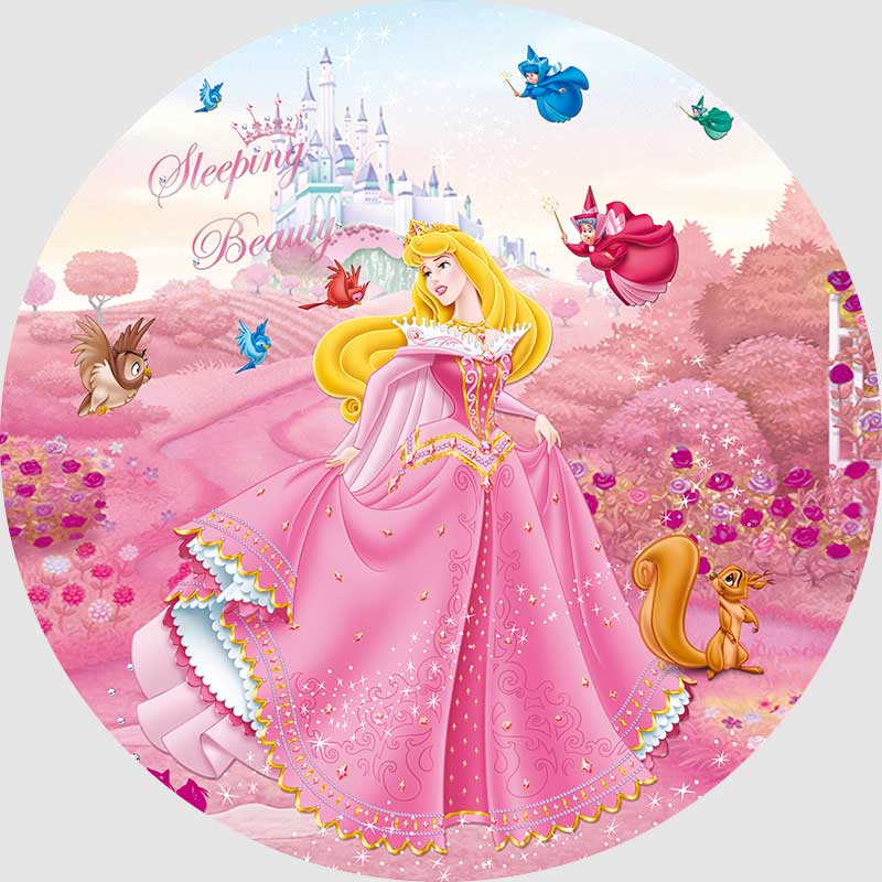 Round Design For Pink Flowers Sleeping Princess with Fairy Backdrop for ...