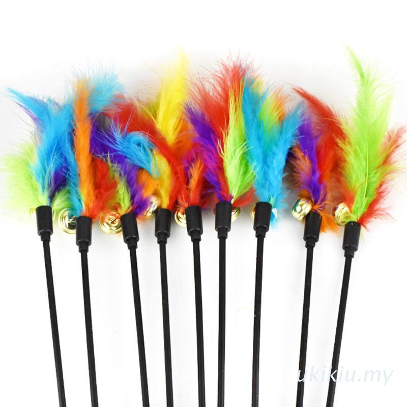 Feather Bell Colorful Funny for Cat Stick Catcher Beautiful Wand Pet ...