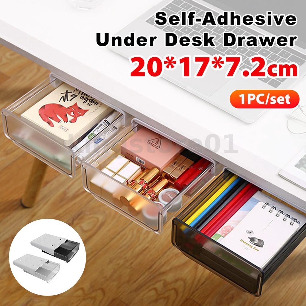 Under Desk Shelf Drawer Transparent Office Supplies Storage Vanity ...