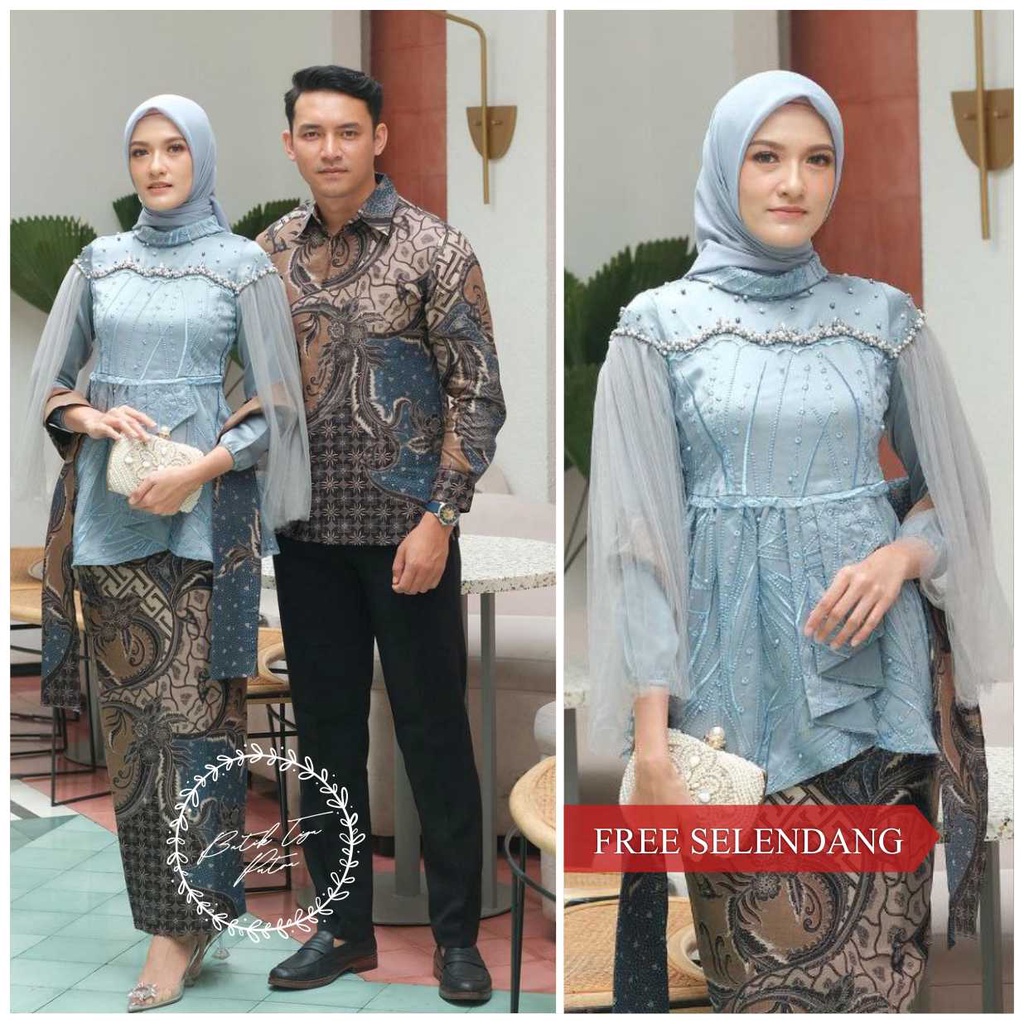 Batik Couple Kebaya VANILLA Blue VANILLA Couple Kebaya Modern Fiance ...