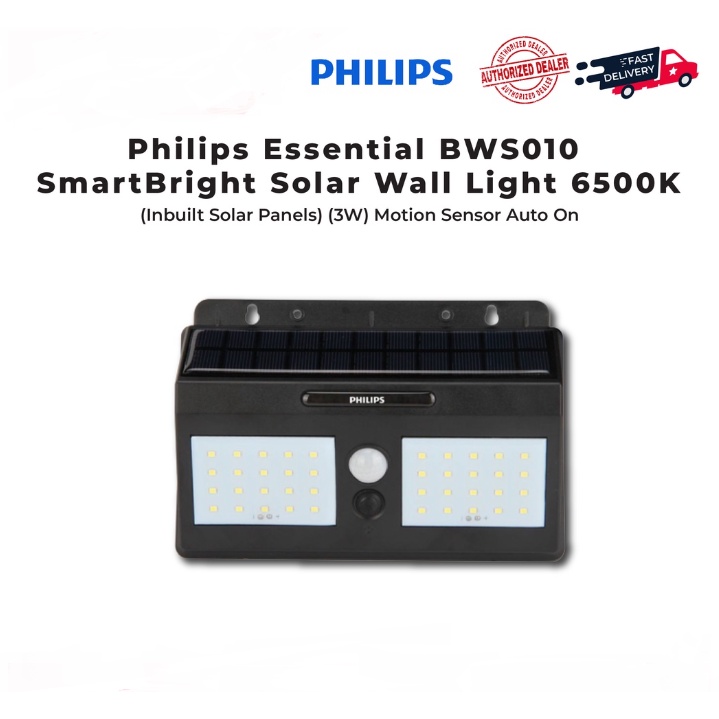 Philips Essential BWS010 SmartBright Solar Wall Light 6500K (Inbuilt ...