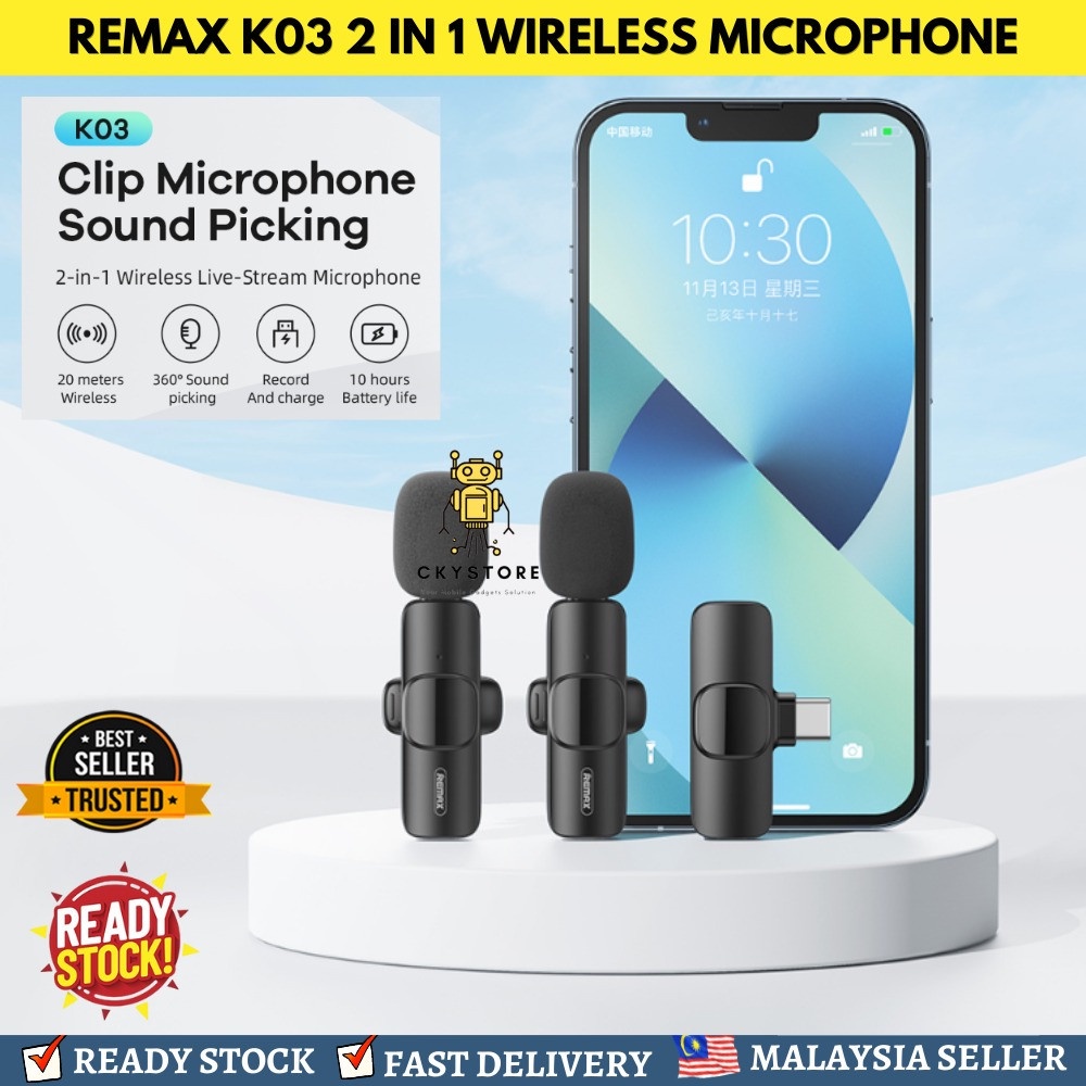 REMAX K03 2 in 1 Wireless Live-Stream Live Streaming Microphone ( Lightning / Type C ) | Shopee ...