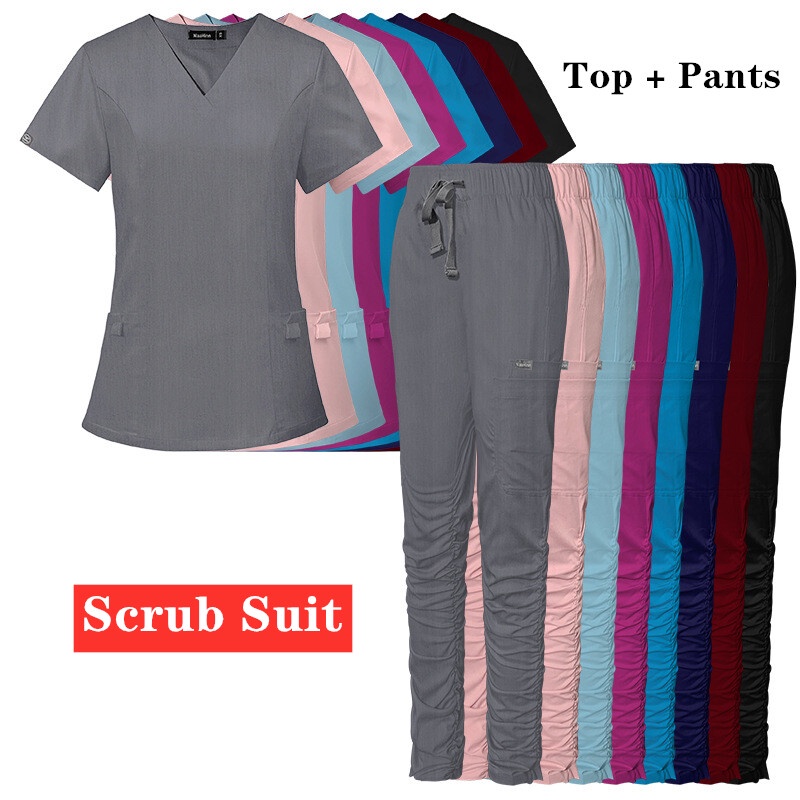 【Ready Stock】 Newest Womens Scrub Suit Nurse Doctor V-neck Short ...