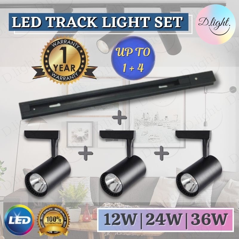 LED Rail Track Light Set Black 12W / 24W / 36W COB Spotlight Adjustable ...