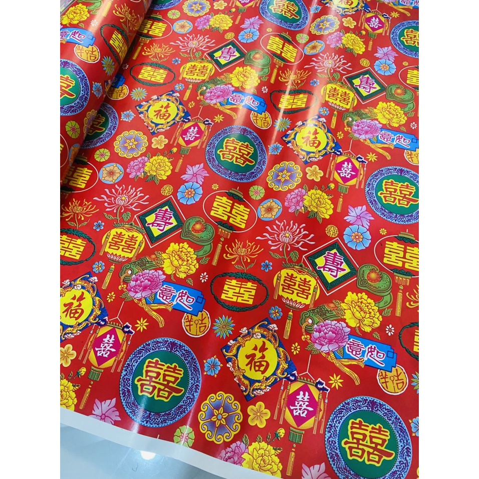 Red gift wrapping paper with CNY stickers with traditional, beautiful ...
