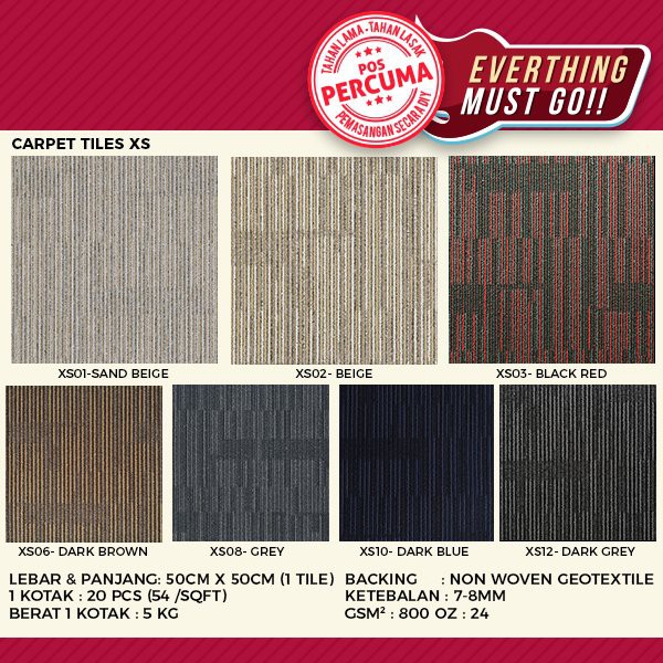 Karpet Pejabat Carpet Tiles, Petak dan Tebal 20 Pcs 54 Sqft Local ...