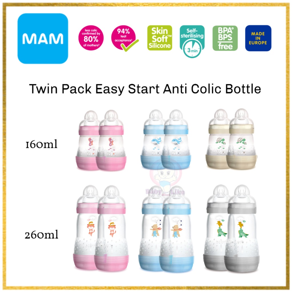 MAM Easy Start Anti-Colic Bottle (160mml/5.5oz, 260ml/9oz) (Twin Pack) | Shopee Malaysia