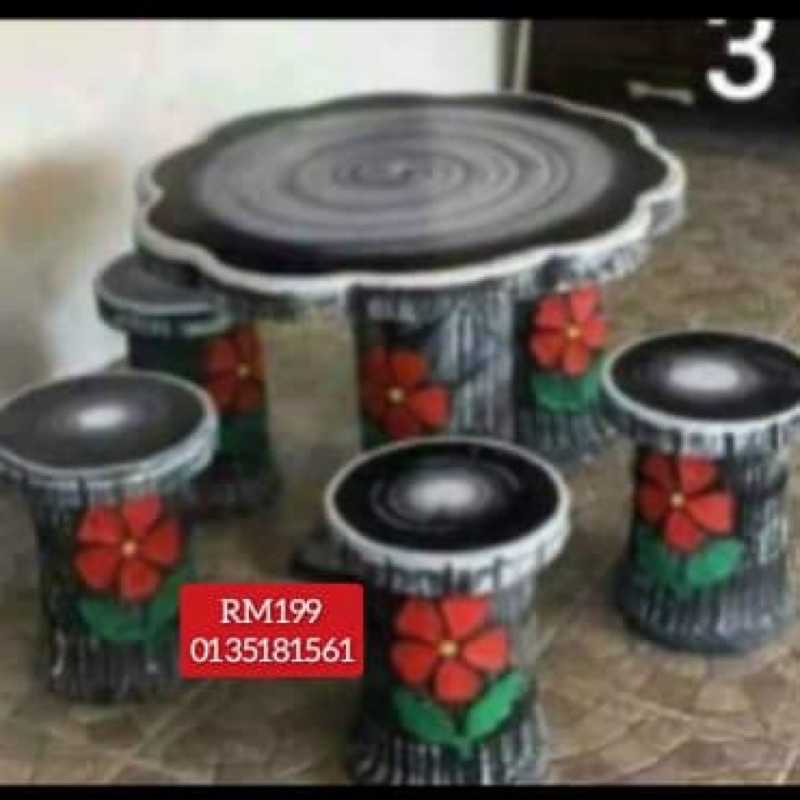KERUSI MEJA BATU [BYR COD JIMAT WSP 0135181561] SET MEJA BATU BUNGA ...