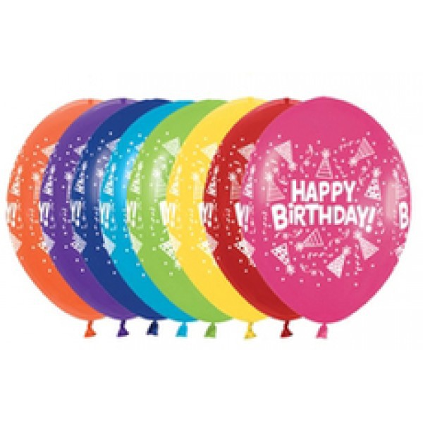 Happy Birthday Party Hats & Confetti Printed AO Balloons (12pcs ...