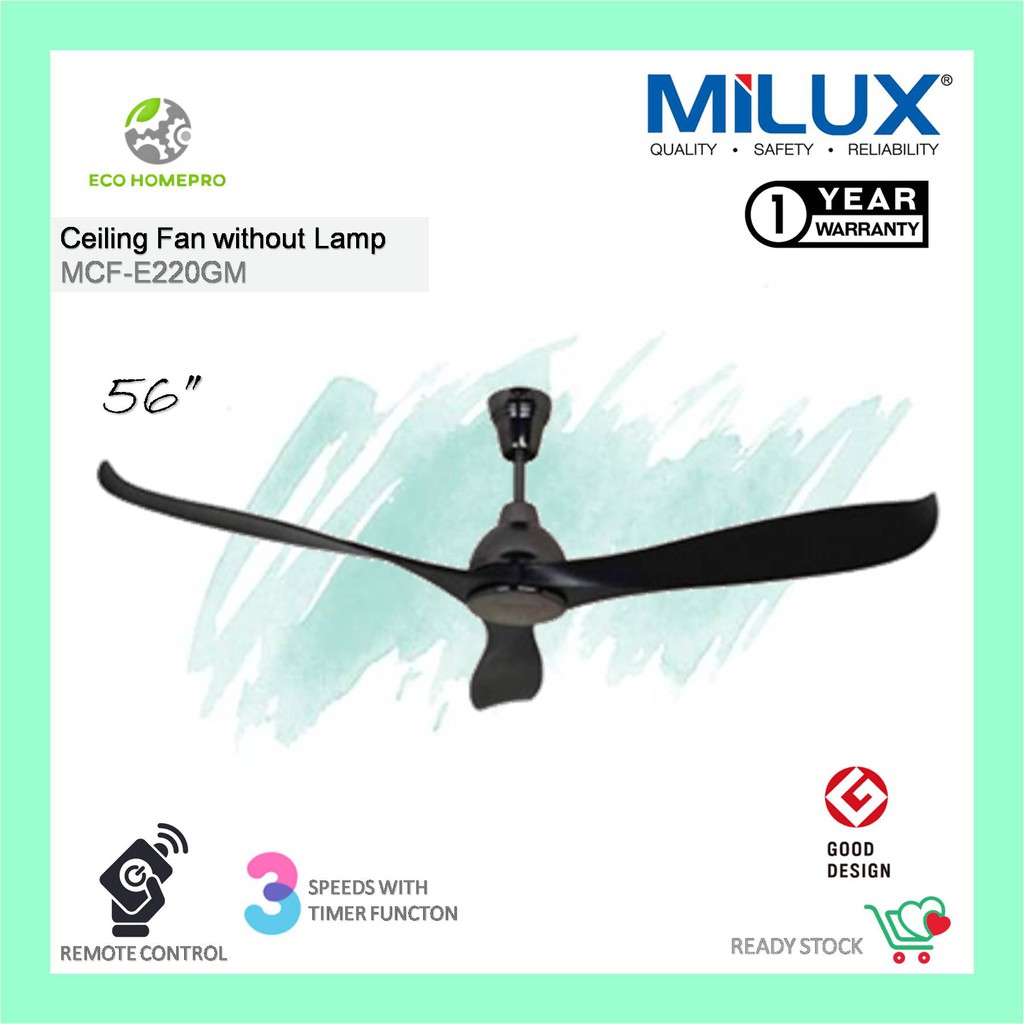 Milux 56" DC Ceiling Fan with Remote Control MCF-E220 (Black/White ...