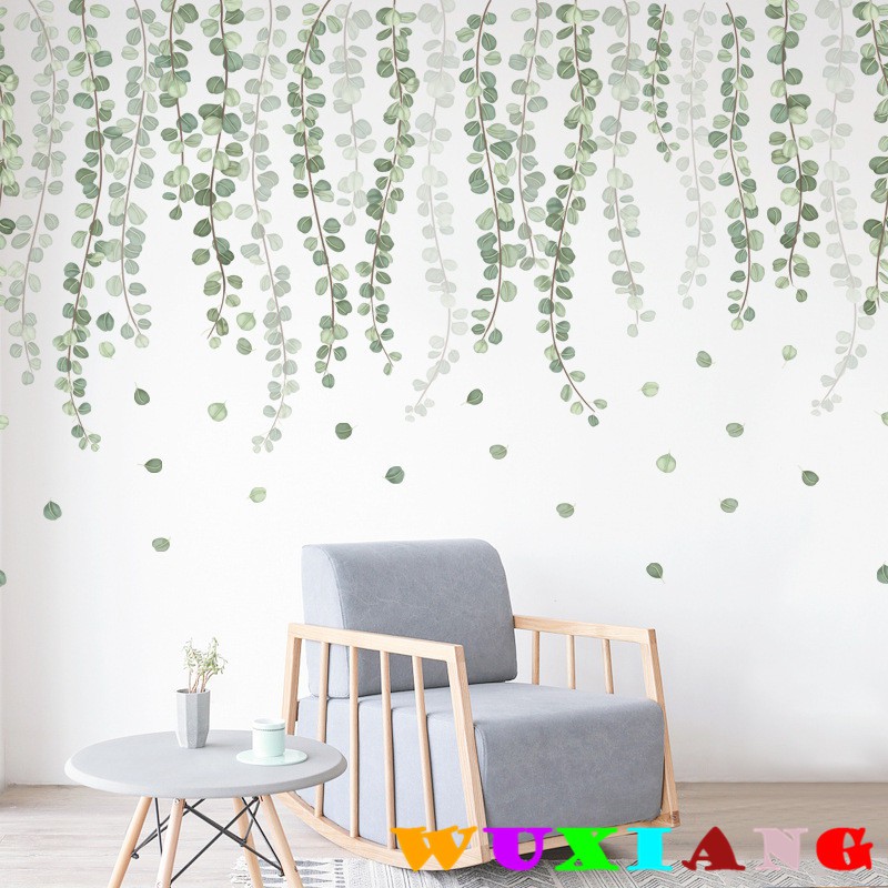 Wall Sticker Tumbuhan angin emas daun hijau wickbilik hiasan dinding ...