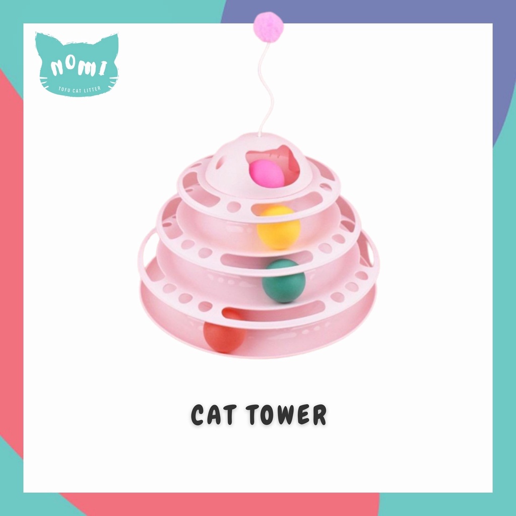 NOMI Cat Tower Ball Track 4 Layer Spinning Toy Kucing Mainan | Shopee ...