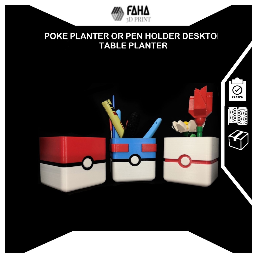 3D Printed Small Decoration Flower Pot Pokemon Pokeball / Pen Holder ...