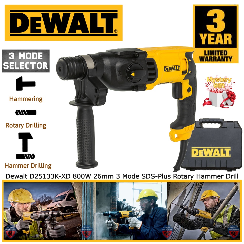 Dewalt D25133K-XD 800W 26mm 3 Mode SDS Plus Rotary Hammer Drill ...