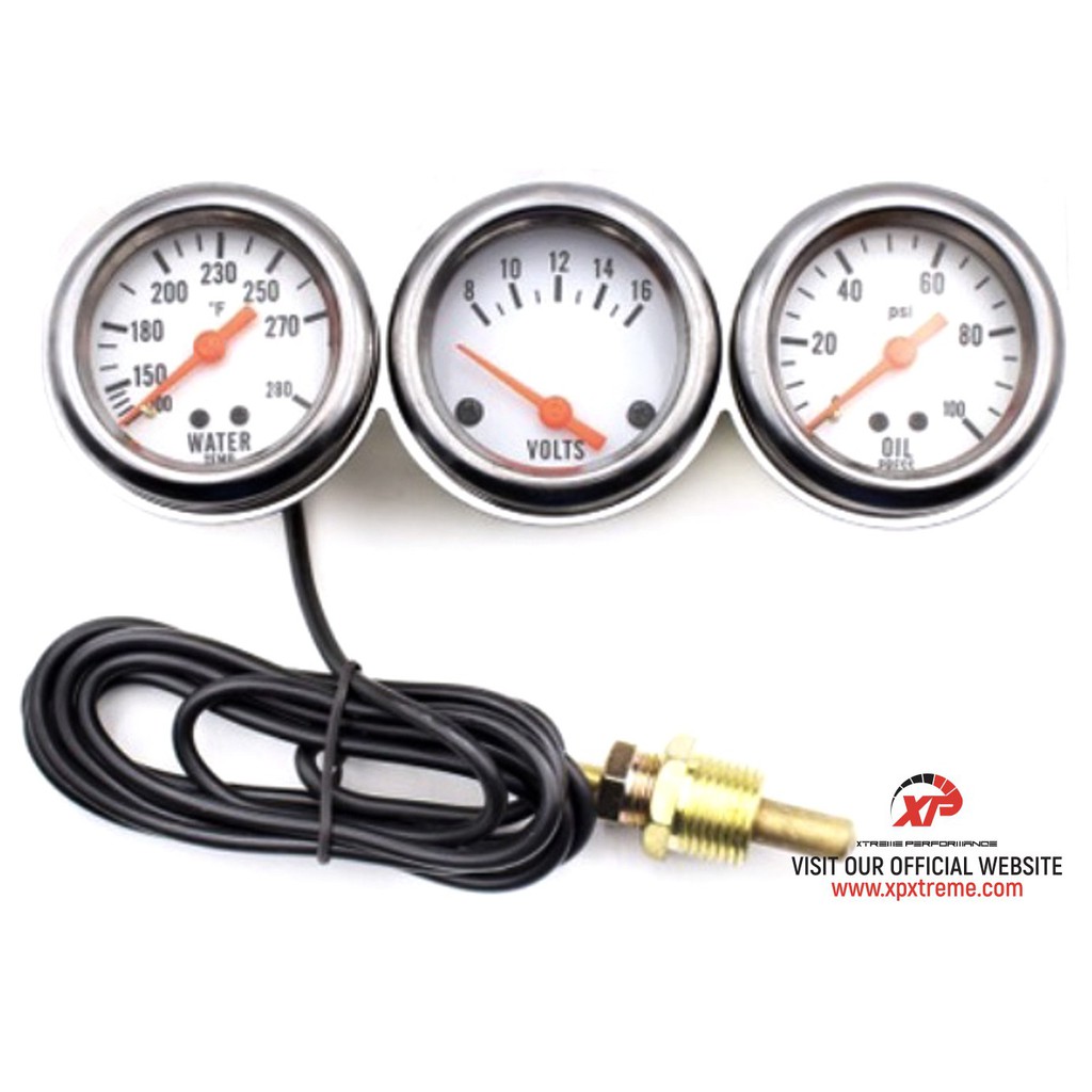 ORIGINAL READY STOCK Universal Triple Gauge Kit 52mm Volt/Water Temp ...