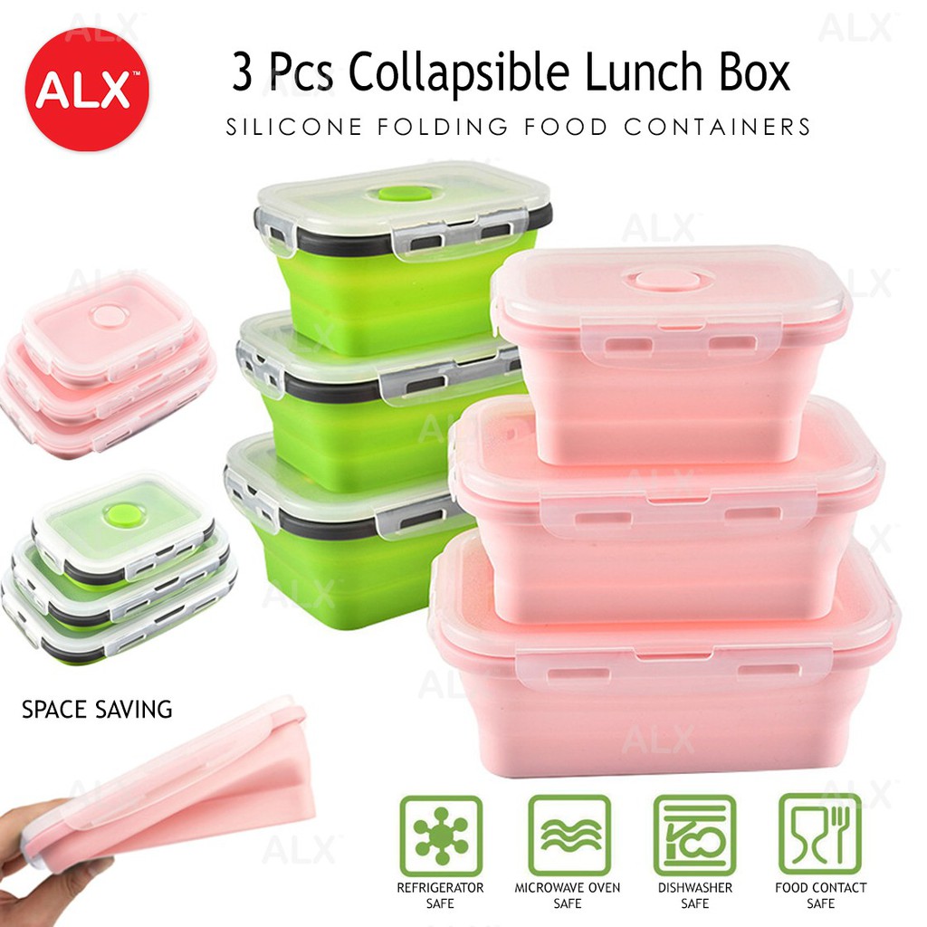 ALX CLEAR STOCK 3pc Portable Silicone Collapsible Folding Food Storage ...