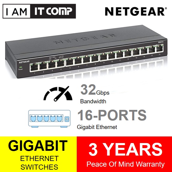 NETGEAR GS316 16-Port Gigabit Ethernet Unmanaged Switch (GS316-100UKS ...